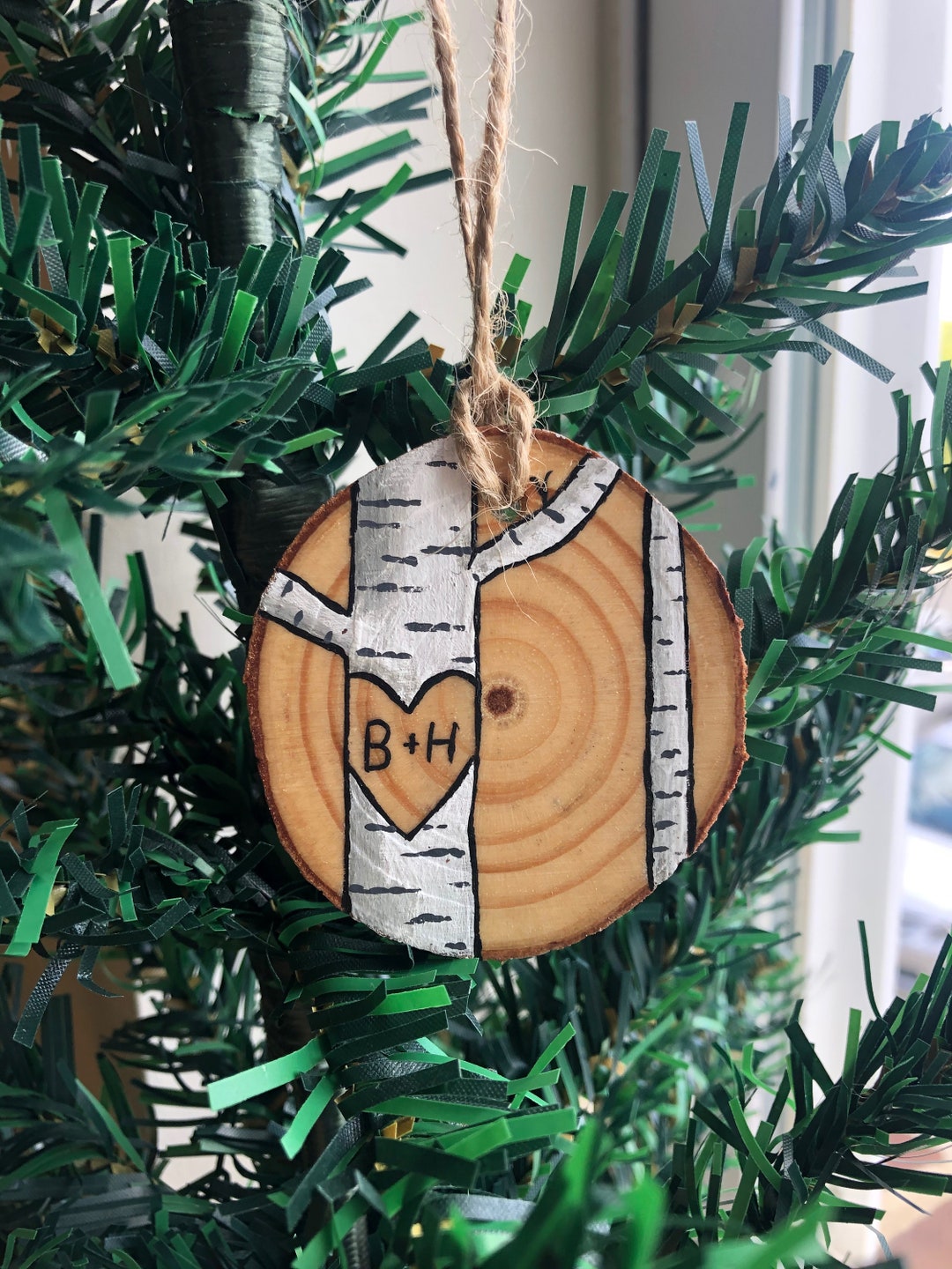 Custom Hand-painted Birch Tree Wood Slice Ornament - Etsy