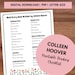 Colleen Hoover Checklist | Colleen Hoover Printable | Colleen Hoover ...