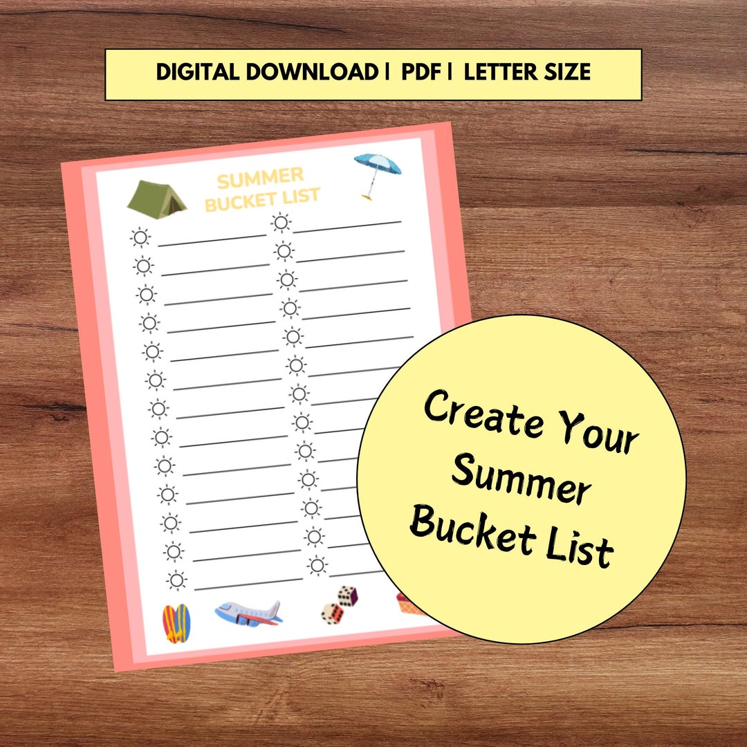 Summer Bucket List | Blank Bucket List | Bucket List | Fillable Bucket ...