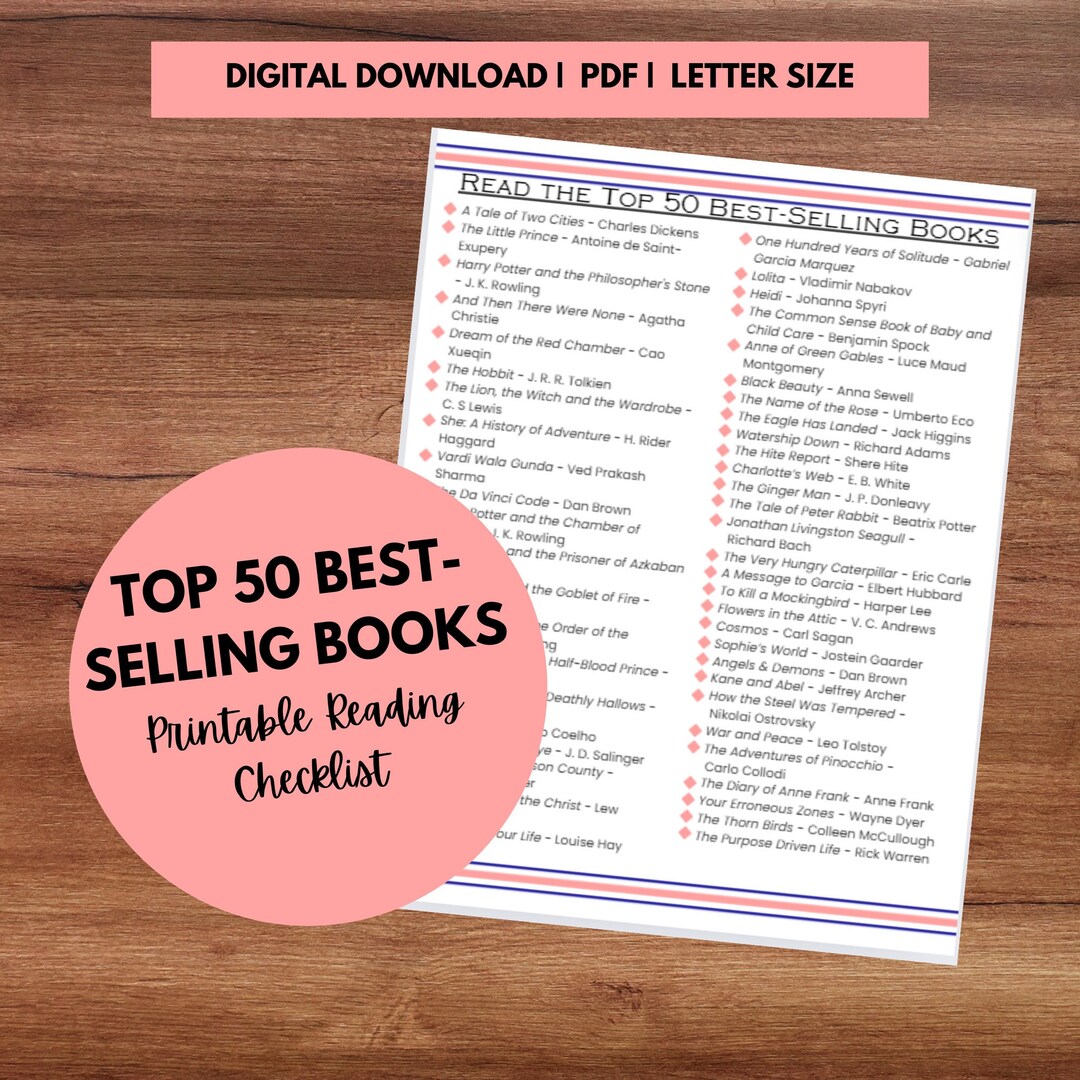 Top 50 Best-selling Books Checklist Reading Log Booklist Digital Print ...