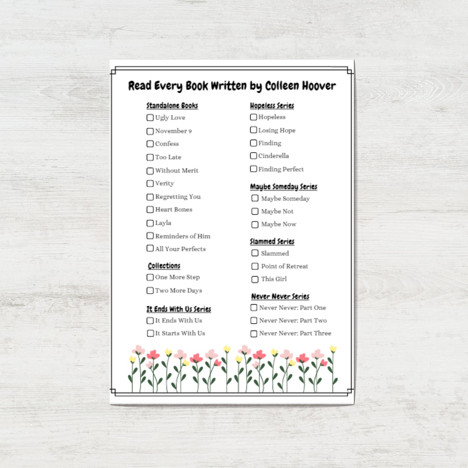 Colleen Hoover Checklist | Colleen Hoover Printable | Colleen Hoover ...