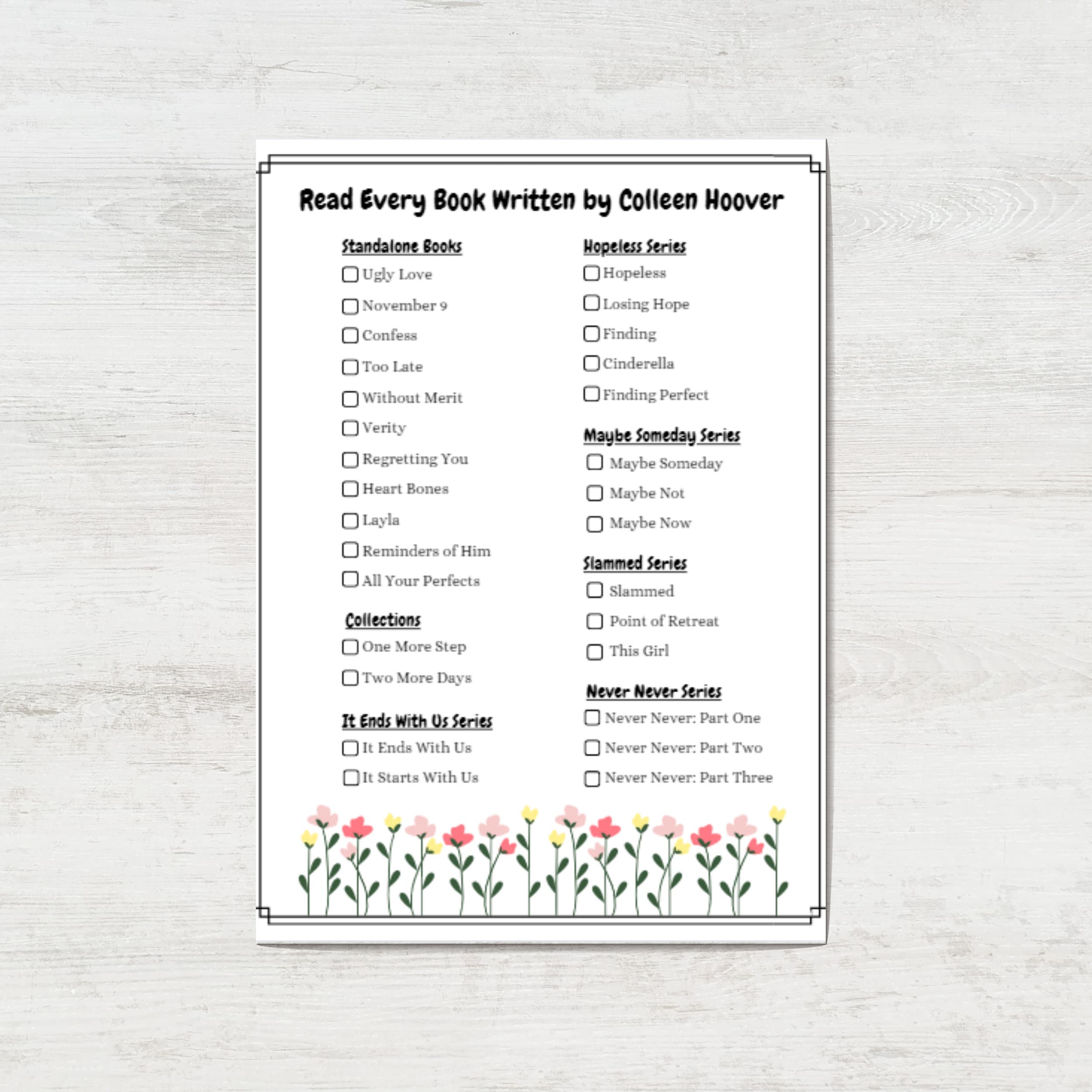 Colleen Hoover Checklist | Colleen Hoover Printable | Colleen Hoover ...