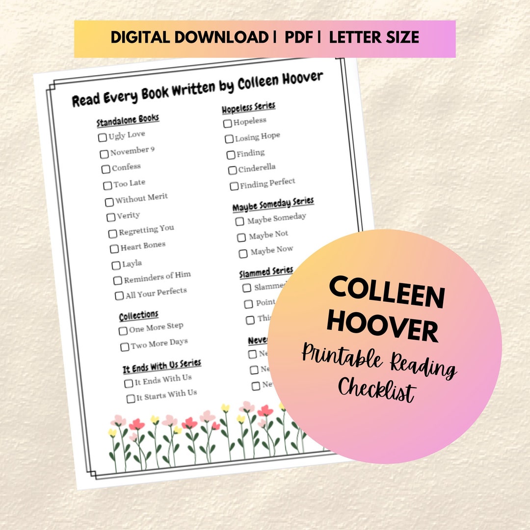 Colleen Hoover Checklist Colleen Hoover Printable Colleen Hoover ...