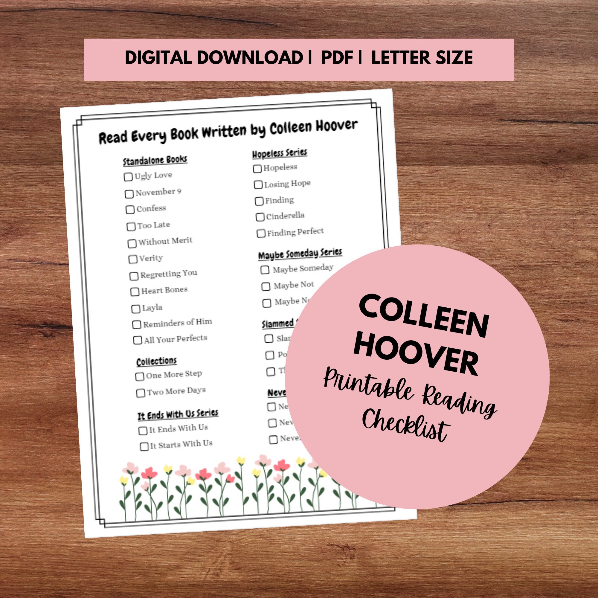 Colleen Hoover Checklist | Colleen Hoover Printable | Colleen Hoover ...