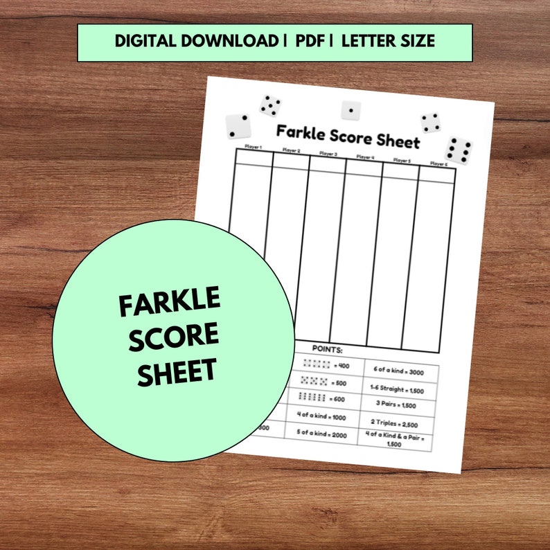 Farkle Score Sheet | Score Sheet | Farkle | Farkle Score | Farkle ...