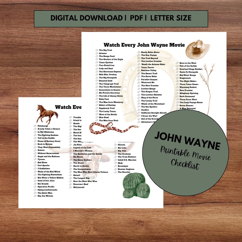 John Wayne Movie Checklist | John Wayne | Movie Checklist | Movie List ...