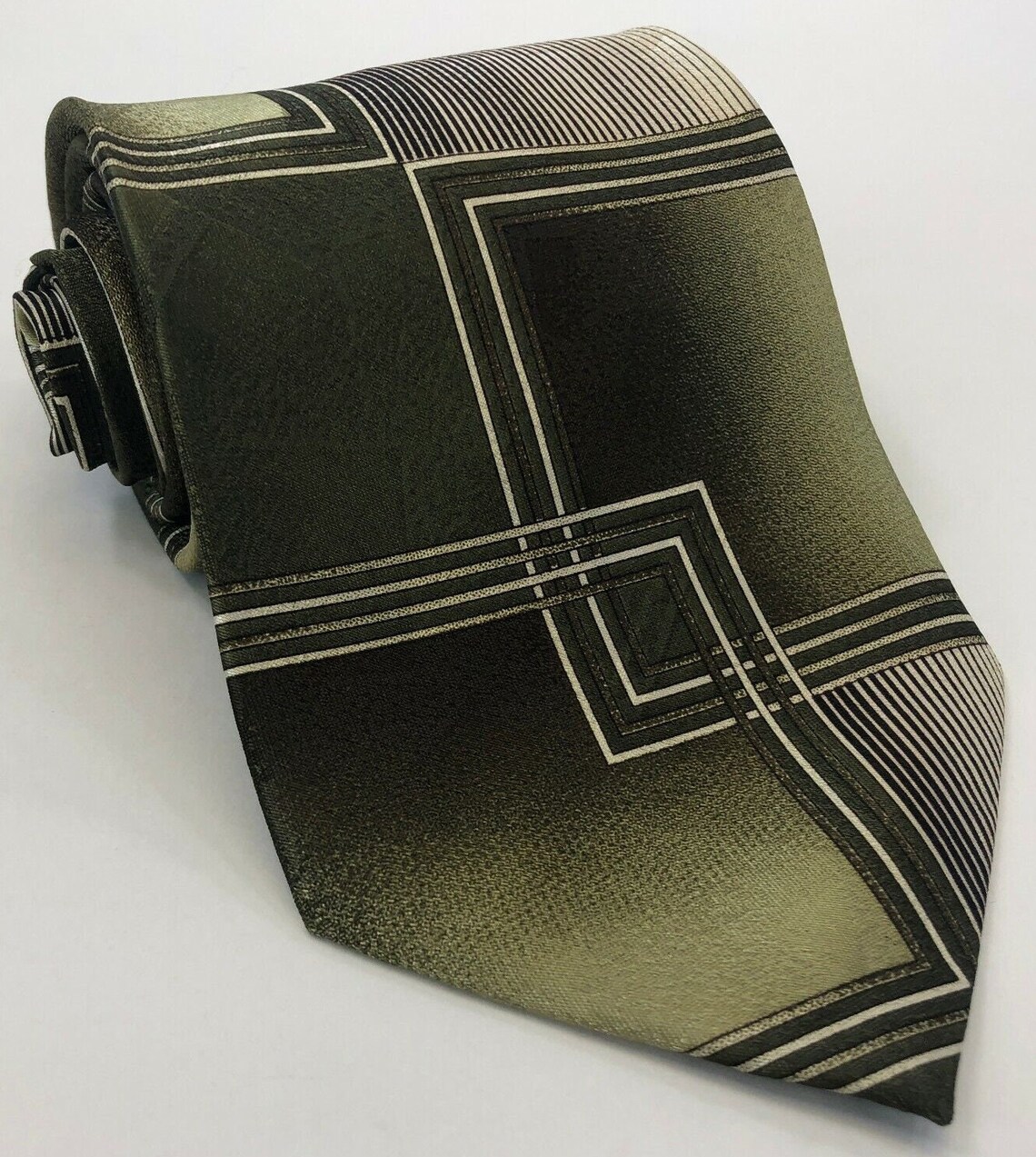 Green With Squares and Stripes Necktie W/ Pocket Square - Vintage ...