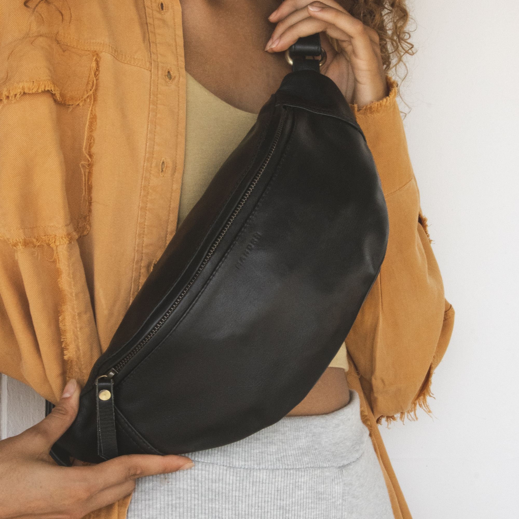Black Leather Fanny Pack Leather Crossbody Bag Large Hip | Etsy