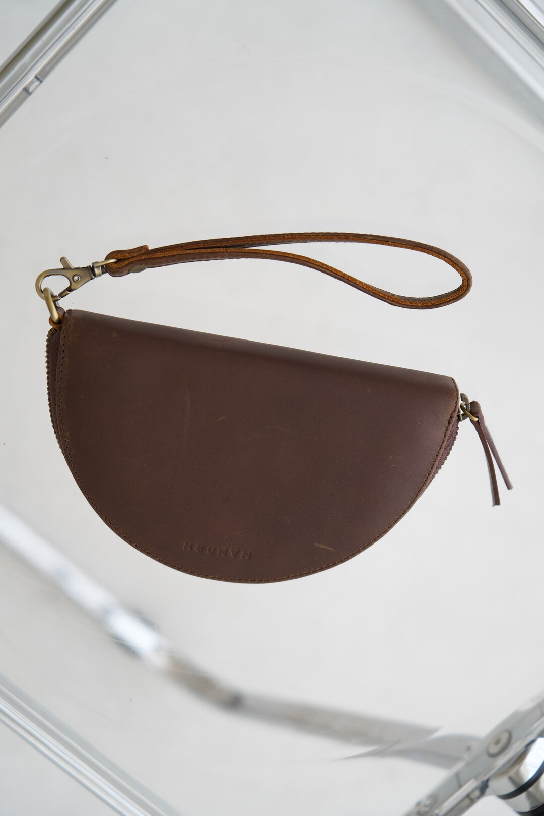 Saddle Brown Leather Wallet, Half Moon Shape Wallet, Leather Coin ...