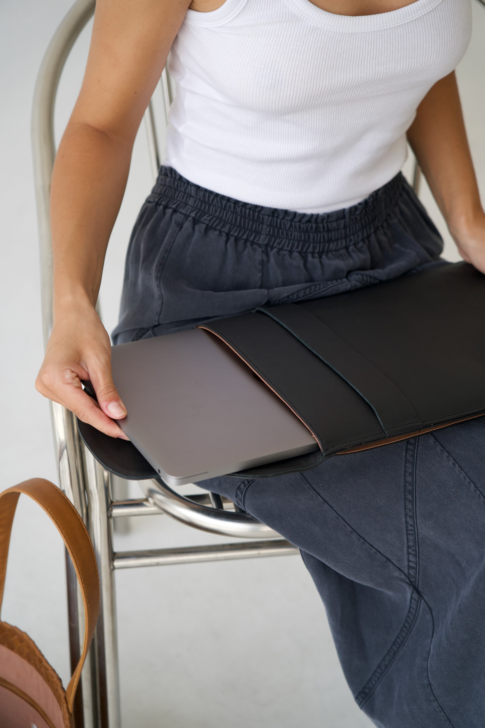 Black Genuine Leather Laptop Sleeve Minimal Flat Padded - Etsy
