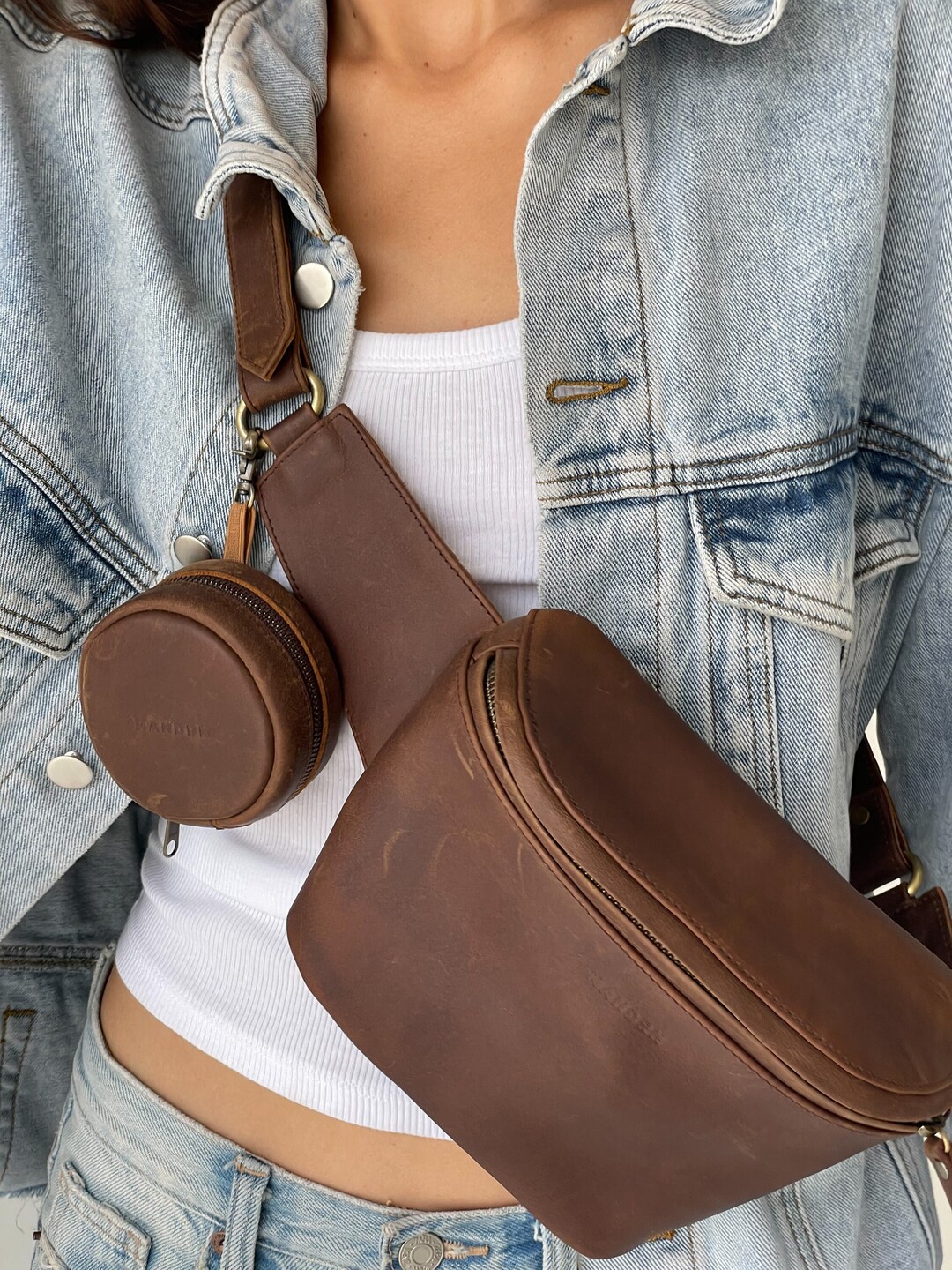 Saddle Brown Leather Pouch, Attachable Bag, Leather Coin Purse, Small ...