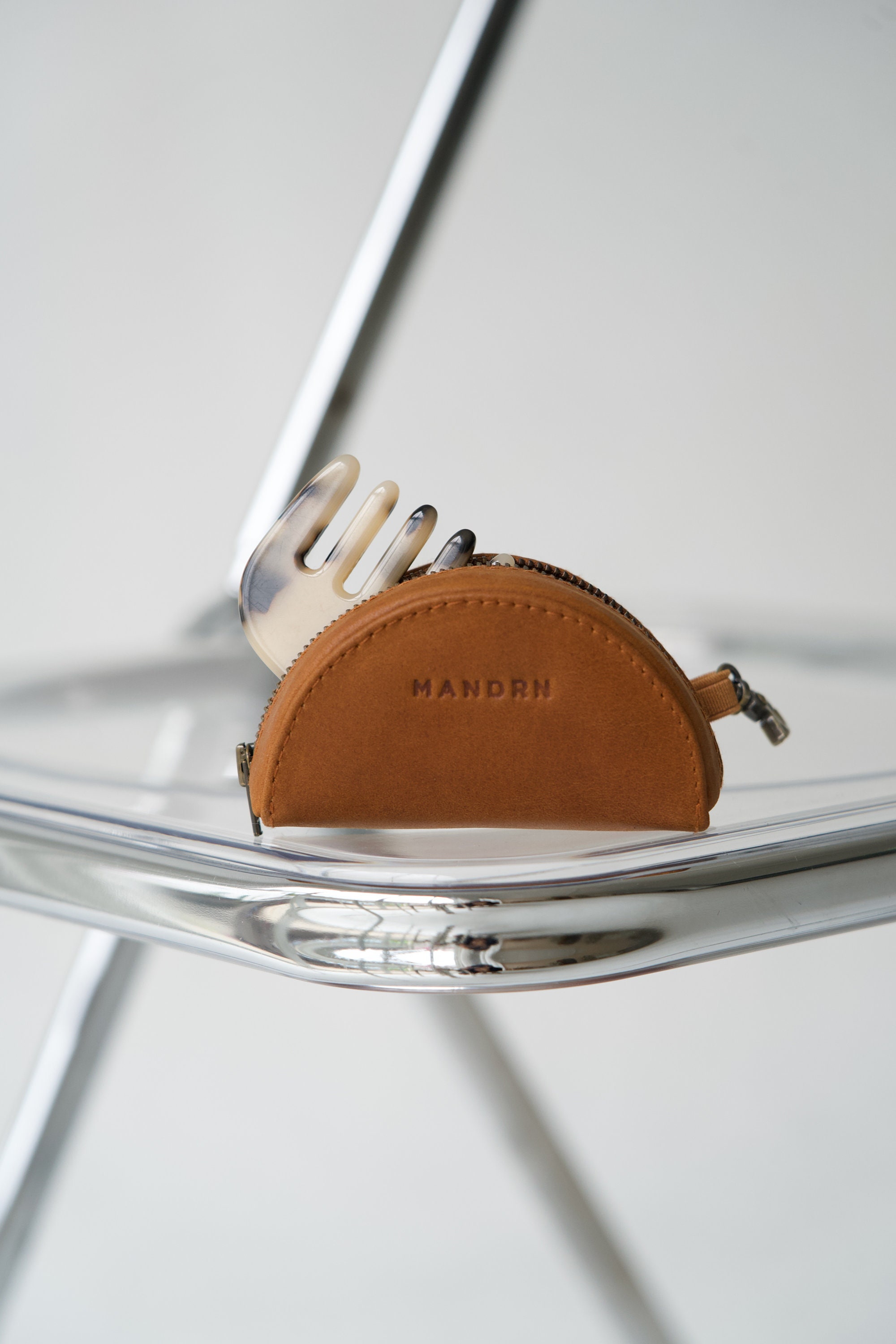 Tan Genuine Leather Minimalist Pouch, Half-moon Shaped Pouch ...