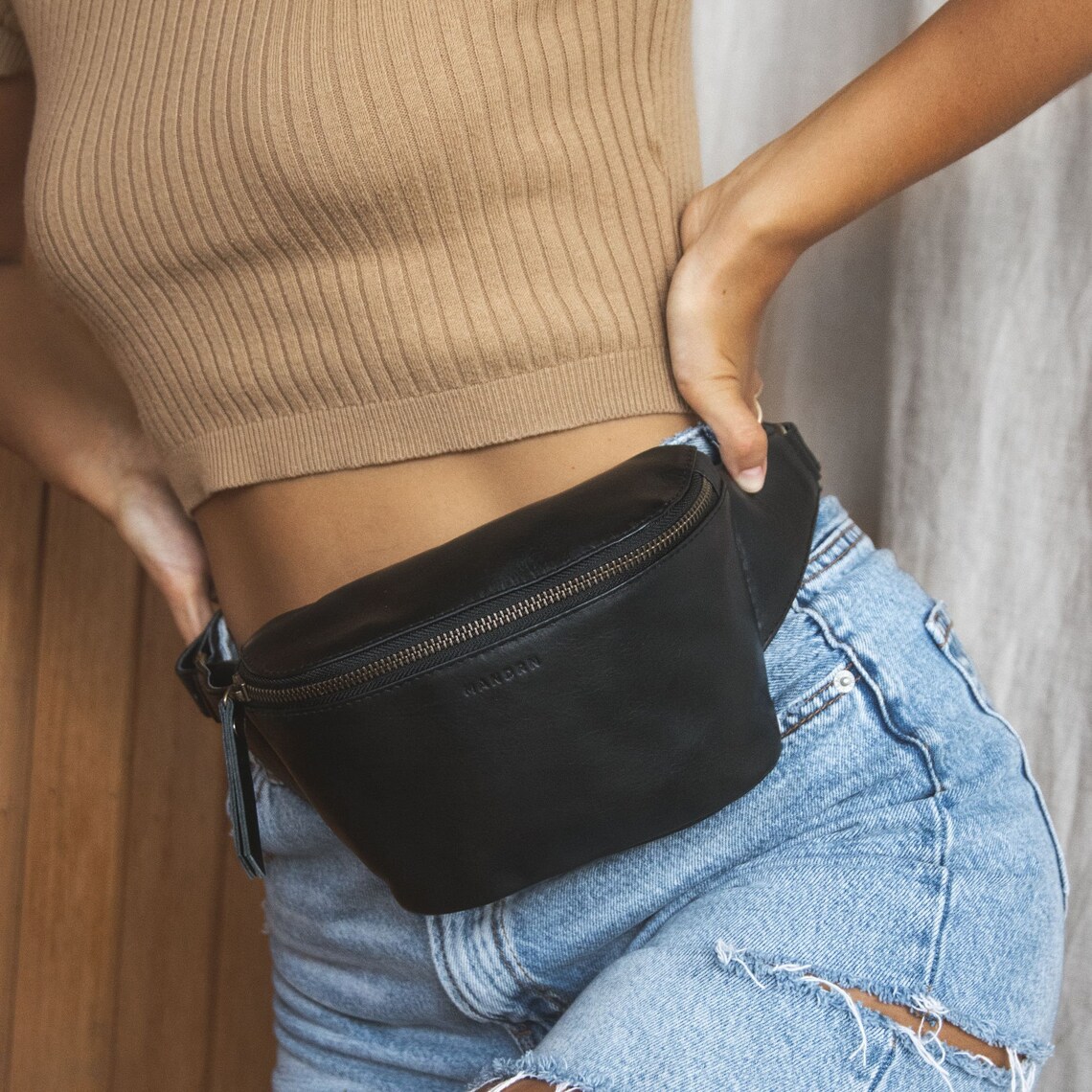 Black Genuine Leather Fanny Pack Leather Crossbody Bag - Etsy
