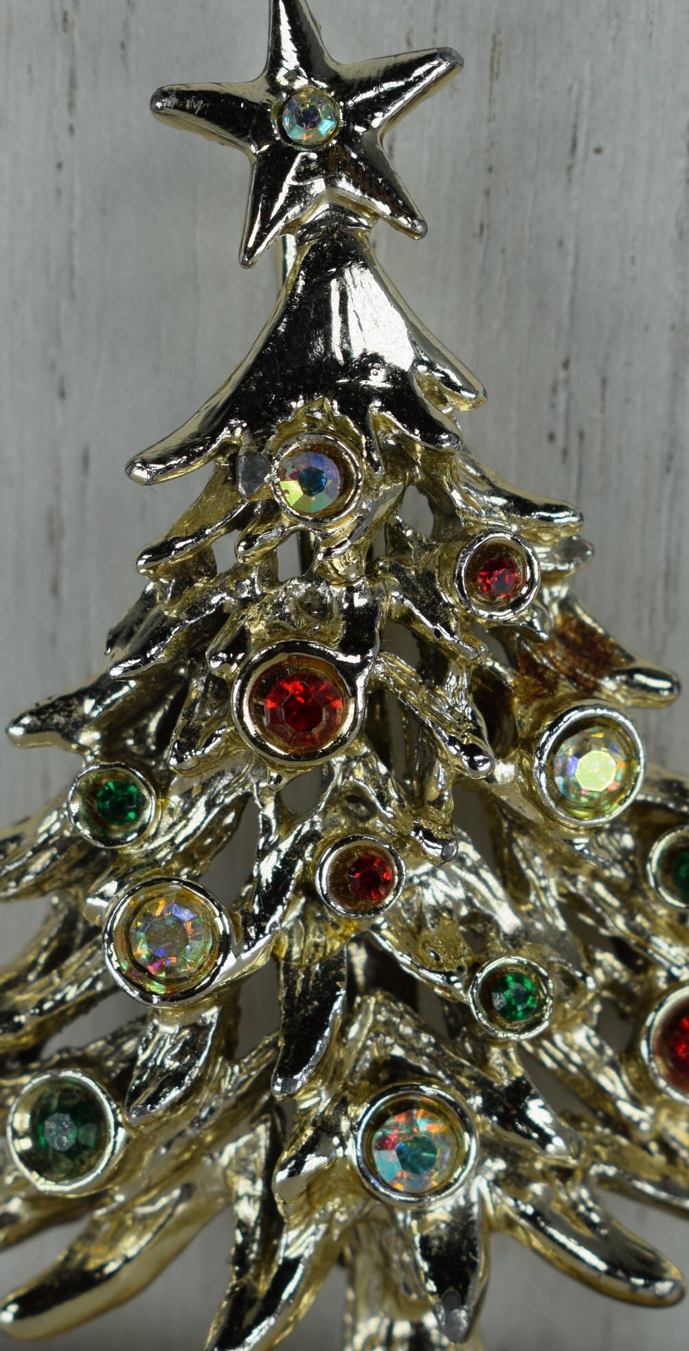 Vintage 1970's TANCER II Gold Tone CHRISTMAS Tree Brooch With Multi ...