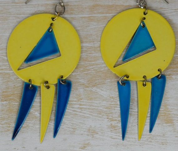 NEON Yellow and Blue 1980's circle/triangle/geometric… - Gem
