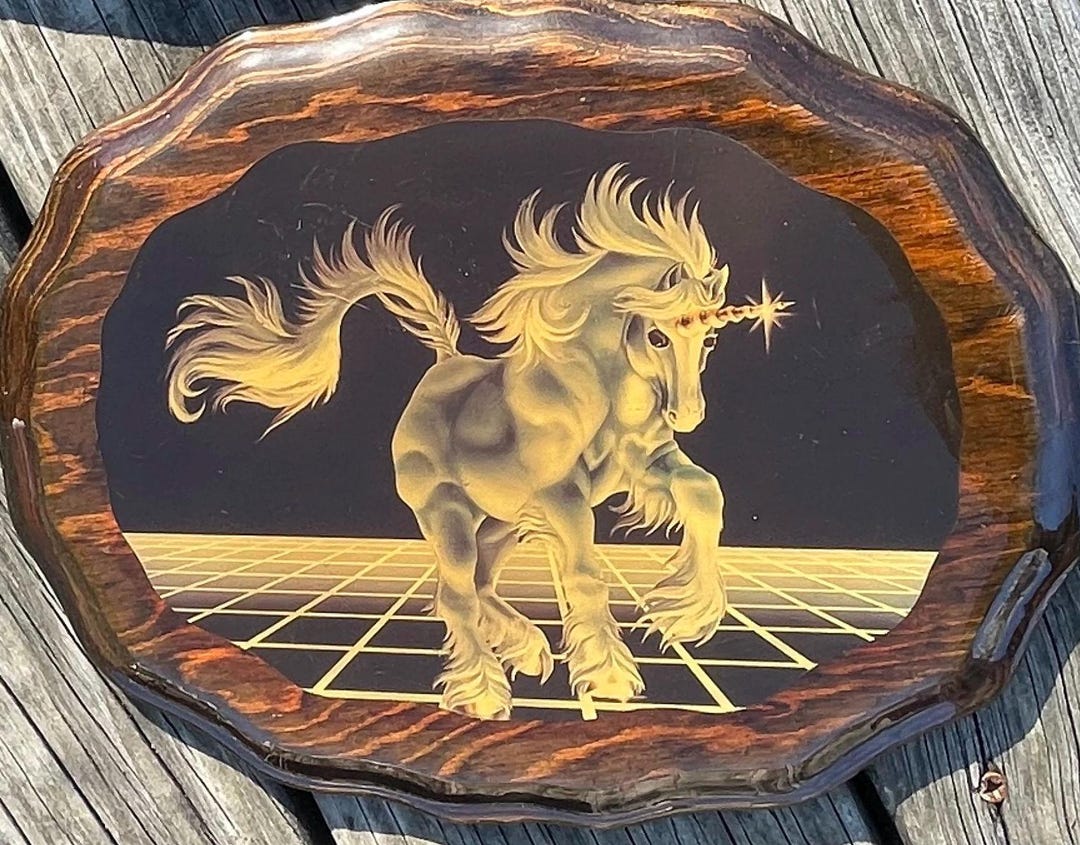 Vintage 1980’s Susan Dawe Unicorn Print on Wooden Plaque - Etsy
