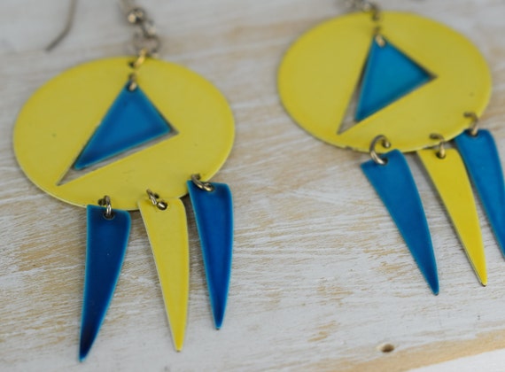 NEON Yellow and Blue 1980's circle/triangle/geometric… - Gem