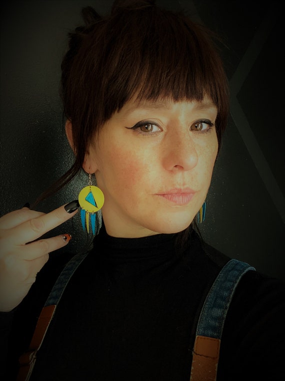 NEON Yellow and Blue 1980's circle/triangle/geometric… - Gem