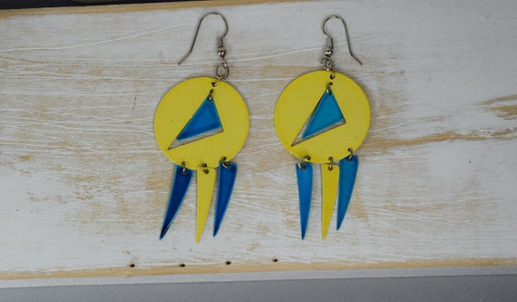 NEON Yellow and Blue 1980's circle/triangle/geometric… - Gem