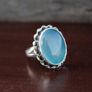 Aqua Chalcedony Ring / 92.5 Sterling Silver Ring / Oval Aqua - Etsy