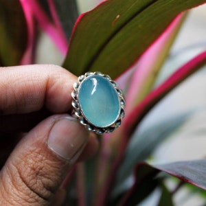 Aqua Chalcedony Ring / 92.5 Sterling Silver Ring / Oval Aqua - Etsy