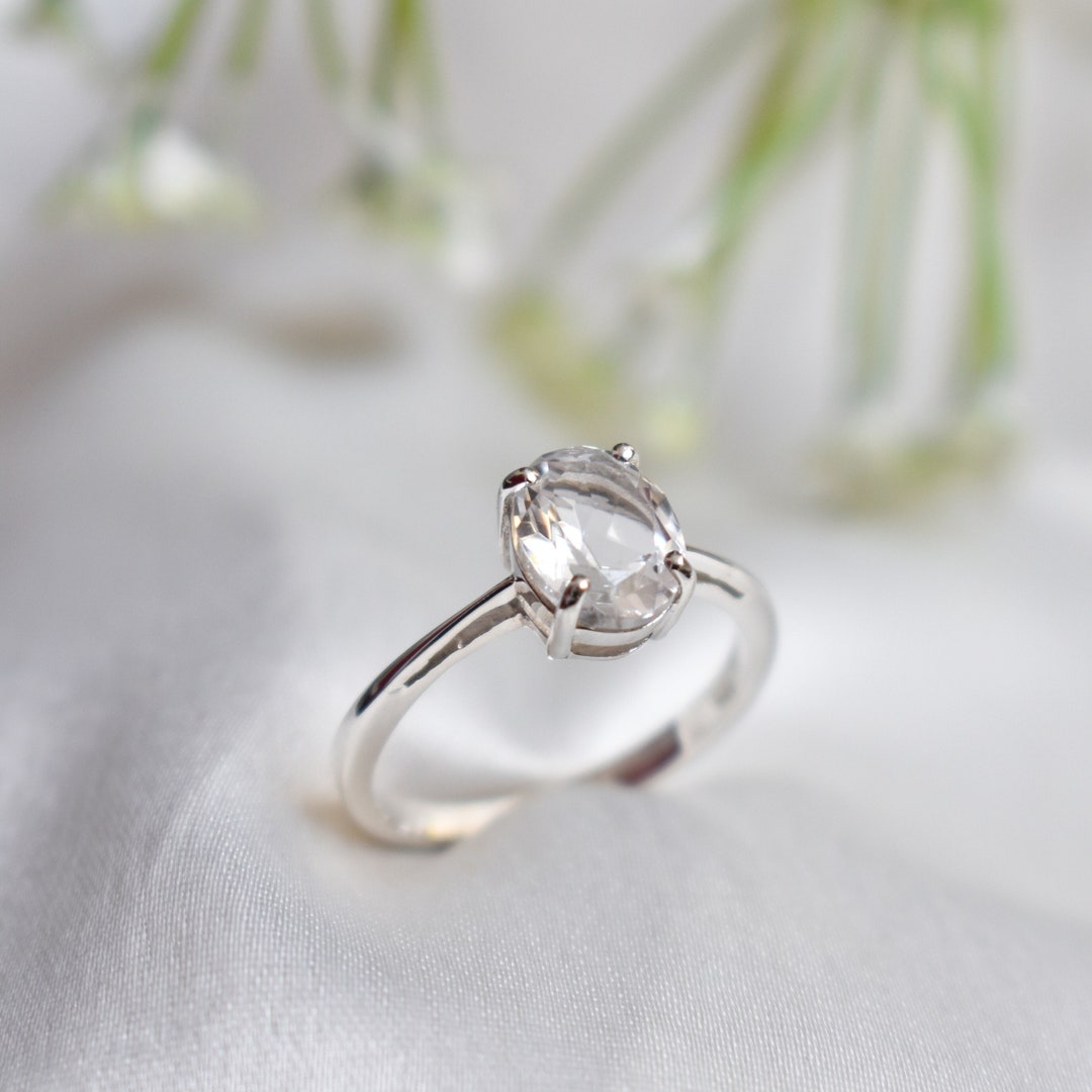 Crystal Ring / 92.5 Sterling Silver Ring / Rock Crystal Ring / - Etsy