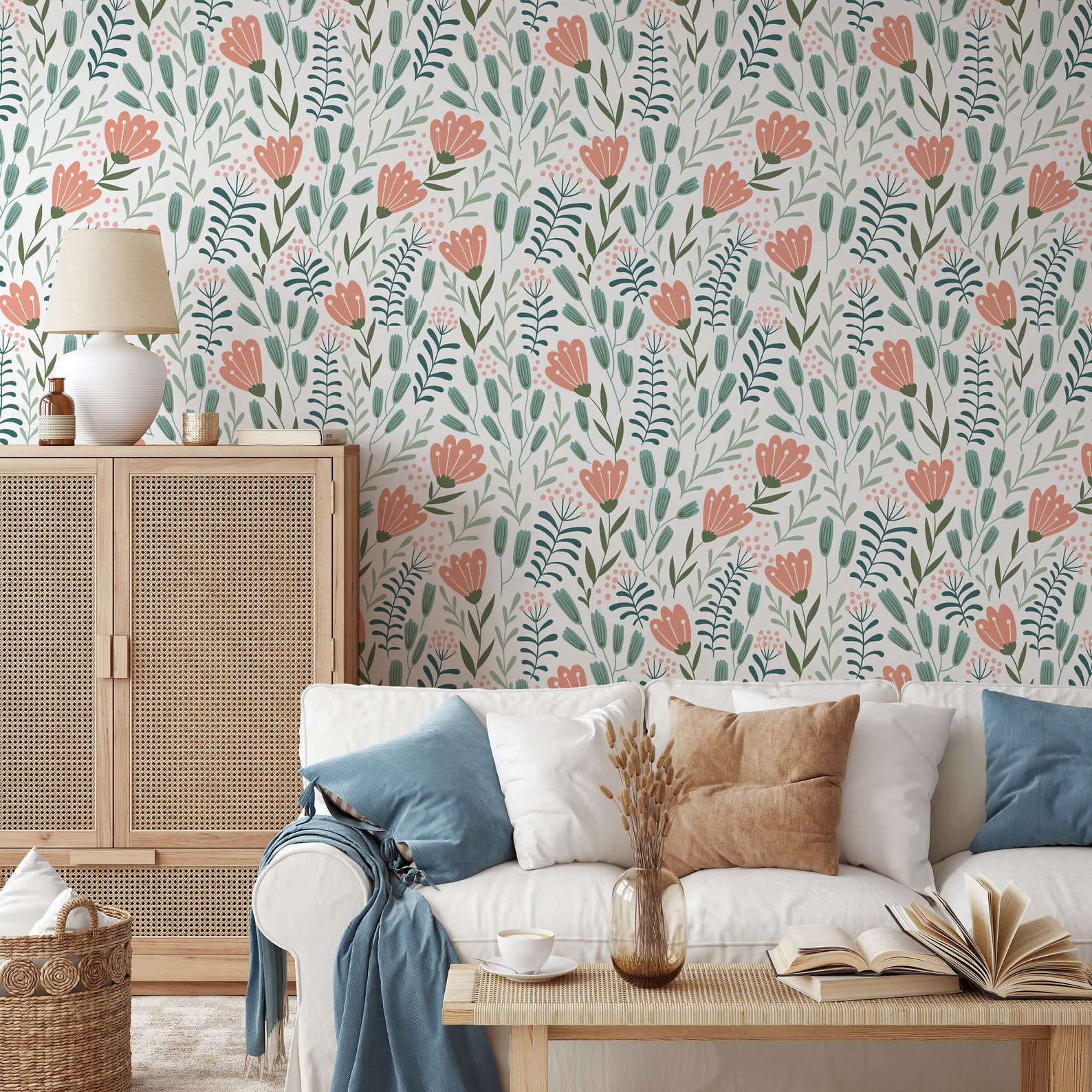 Removable Floral Wallpaper Hand Drawn Wild Flowers Removable - Etsy