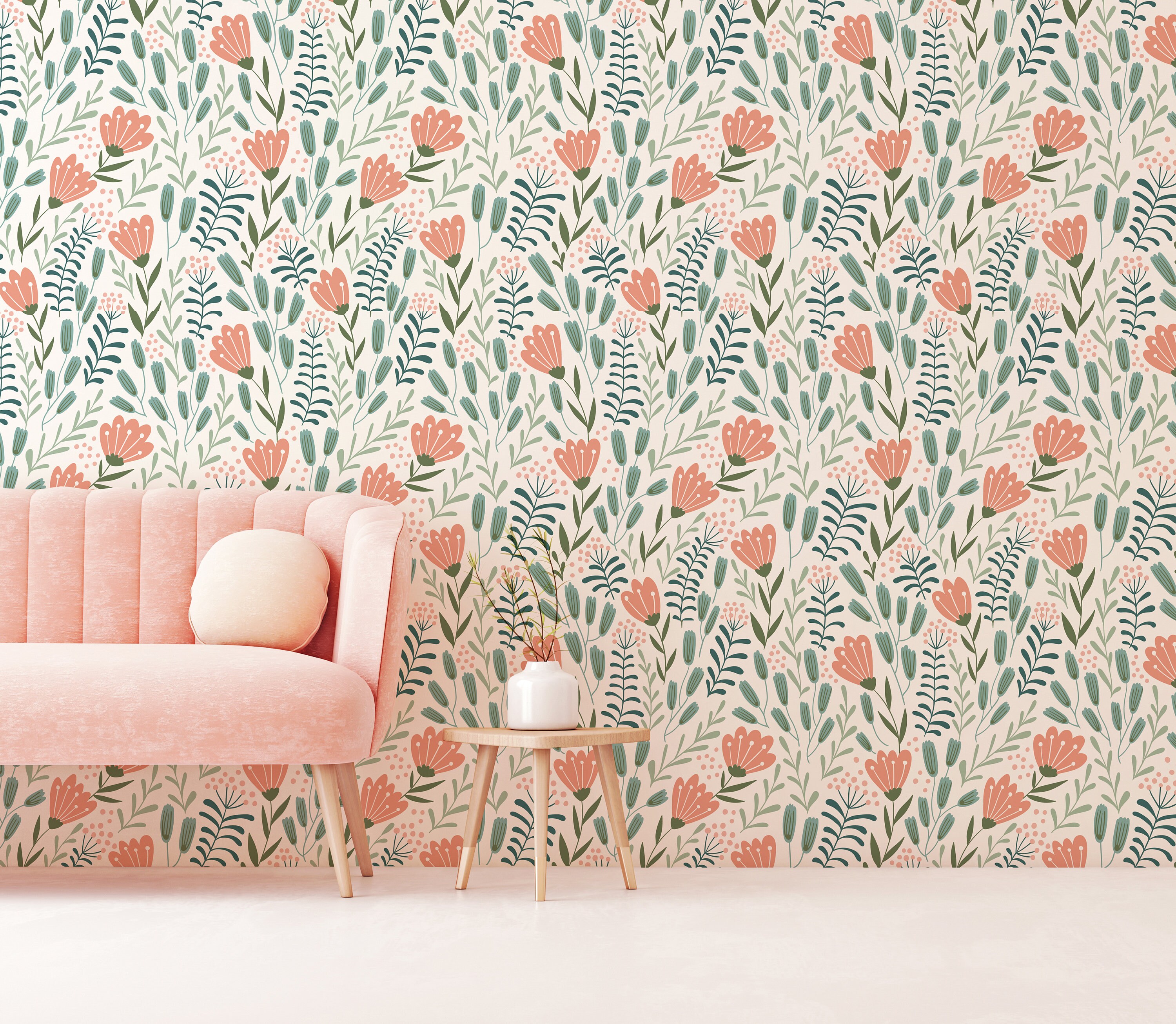 Removable Floral Wallpaper Hand Drawn Wild Flowers Removable - Etsy