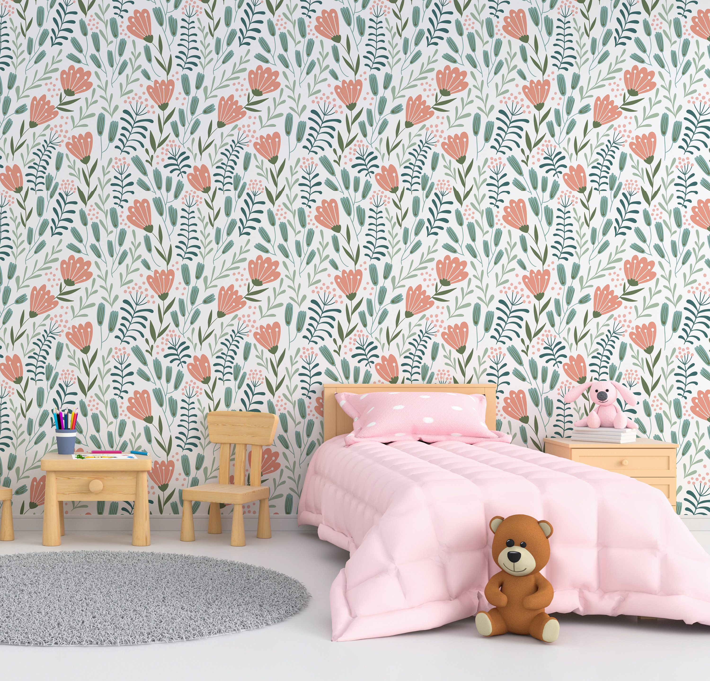 Removable Floral Wallpaper Hand Drawn Wild Flowers Removable - Etsy