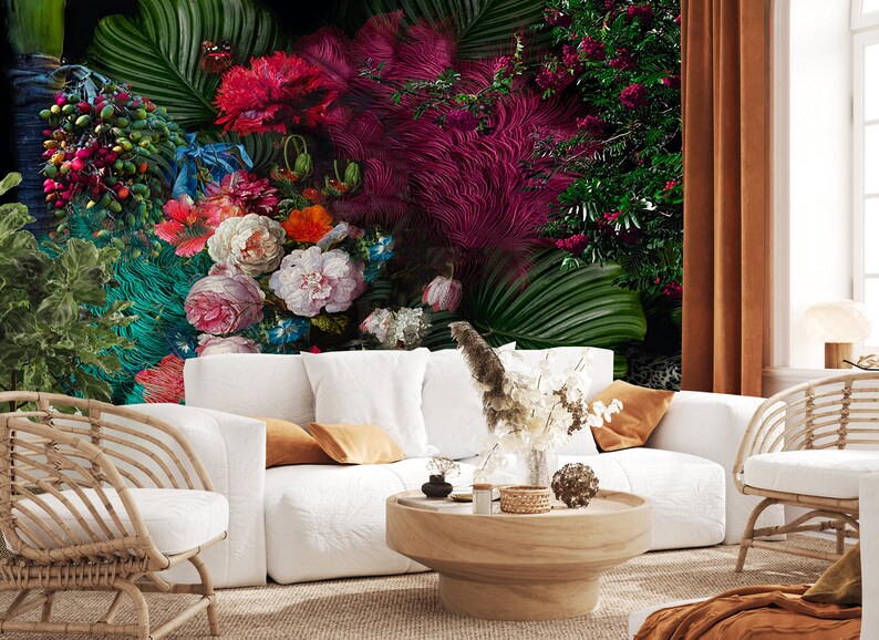 Colorful Floral Wallpaper Large Flowers Botanical Wallpaper | Etsy