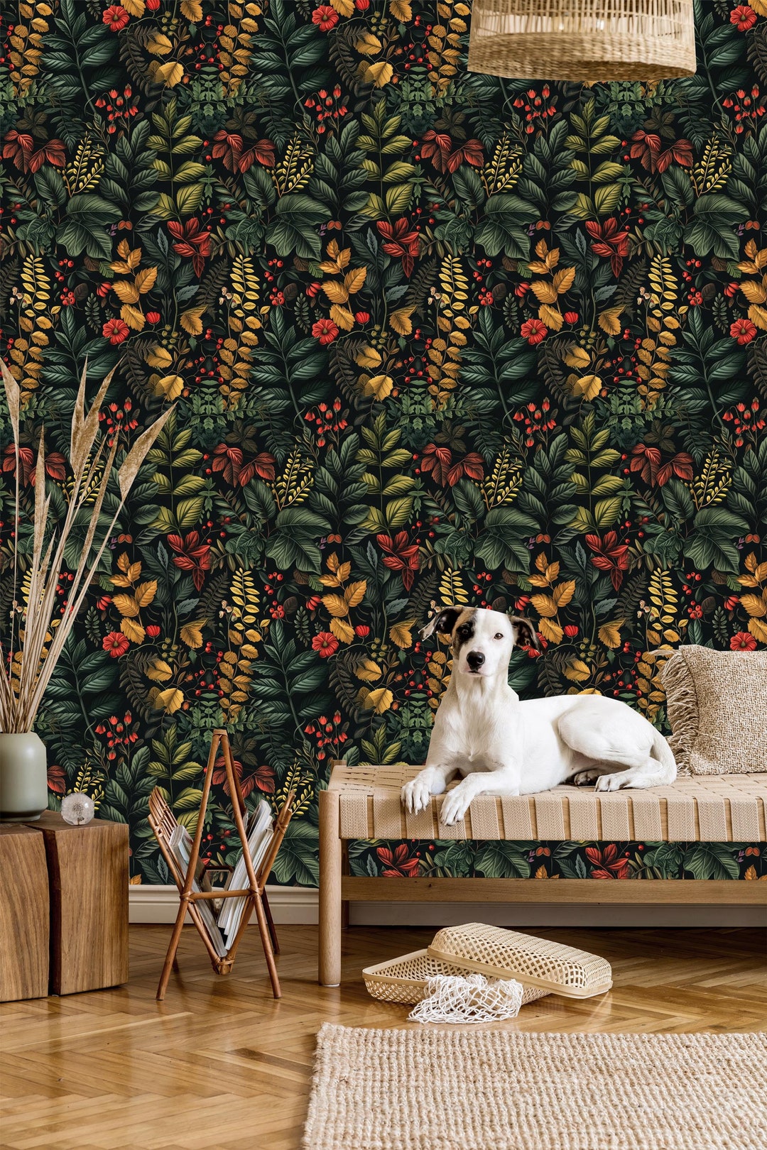 Fern Botanical Wallpaper, Dark Botanical Mural, Peel and Stick ...