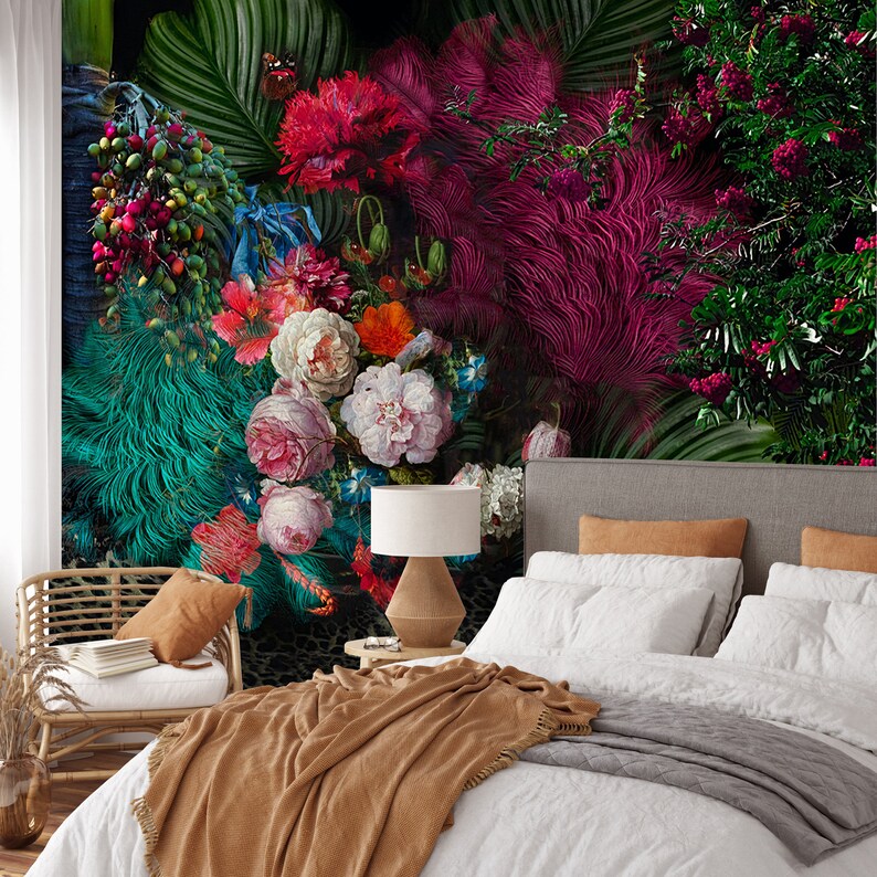 Colorful Floral Wallpaper Large Flowers Botanical Wallpaper | Etsy