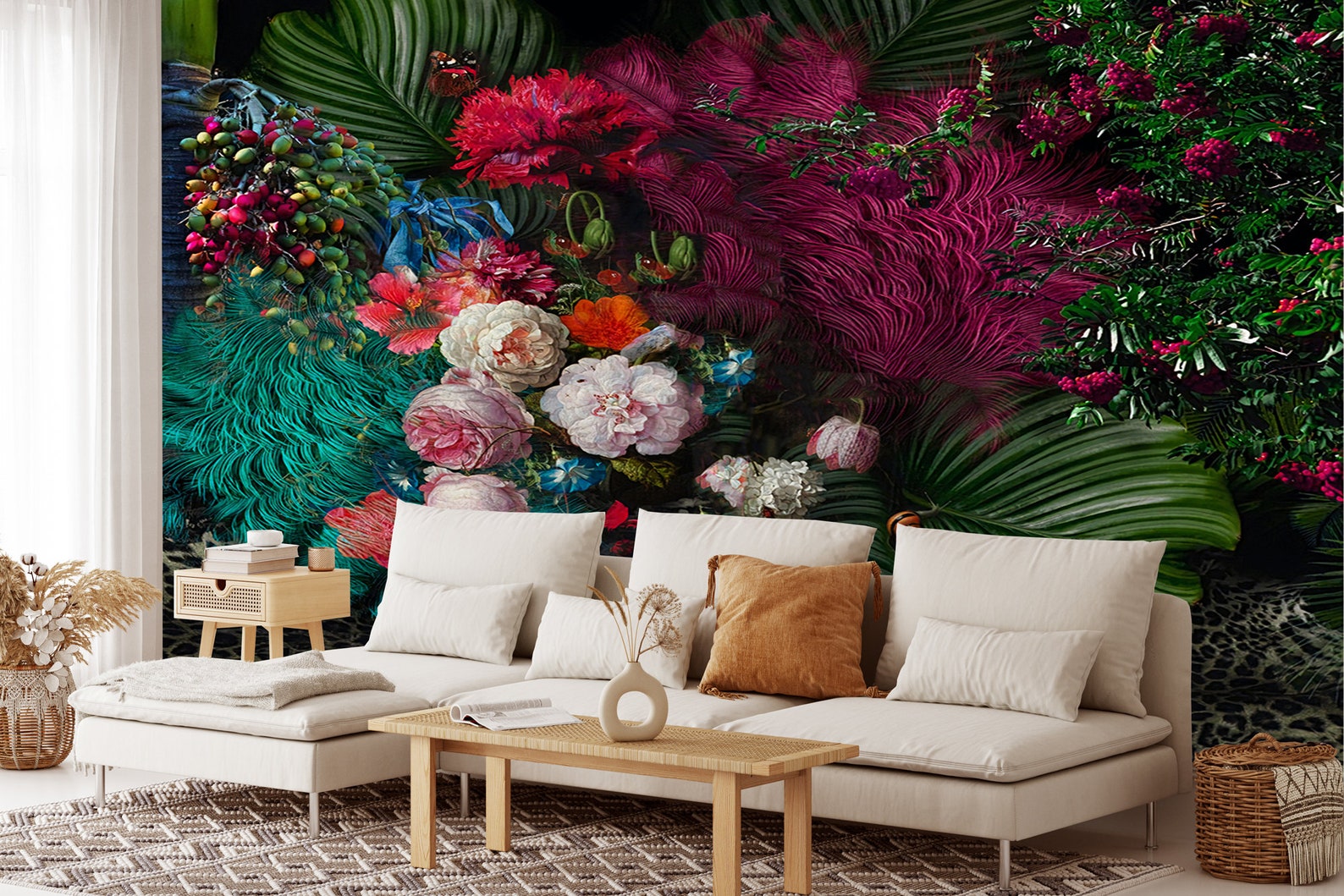 Colorful Floral Wallpaper Large Flowers Botanical Wallpaper | Etsy