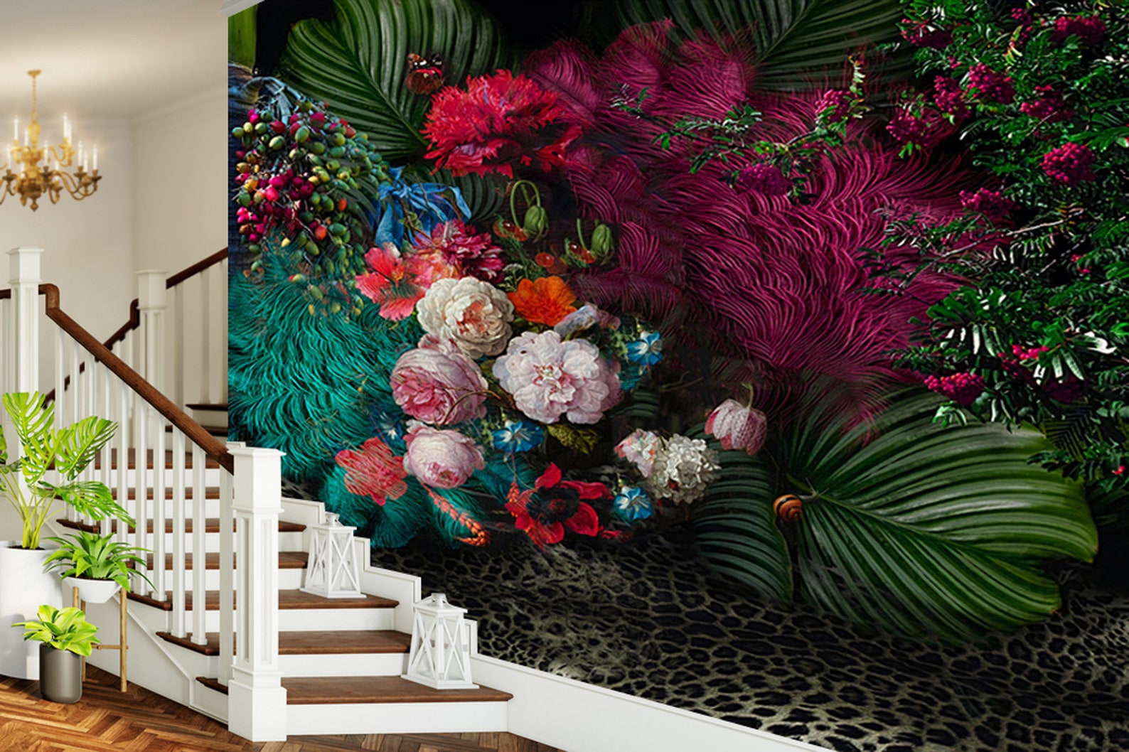 Colorful Floral Wallpaper Large Flowers Botanical Wallpaper | Etsy