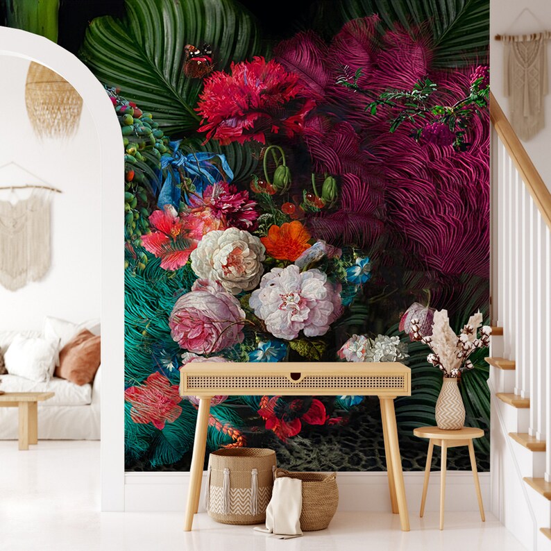 Colorful Floral Wallpaper Large Flowers Botanical Wallpaper | Etsy