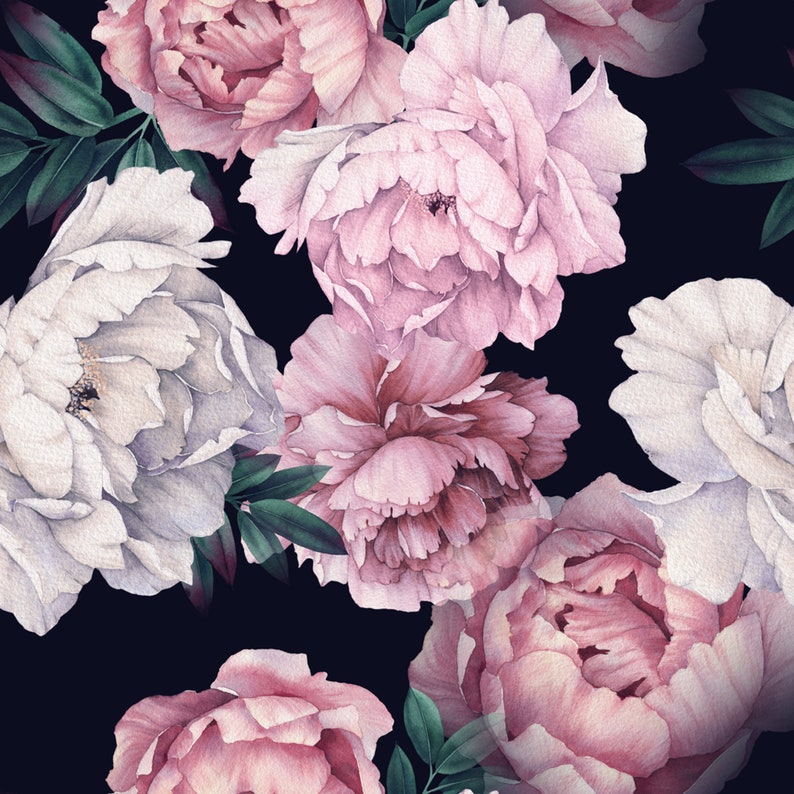Dark Floral Wallpaper Peony Wallpaper Peel And Stick Pink Etsy