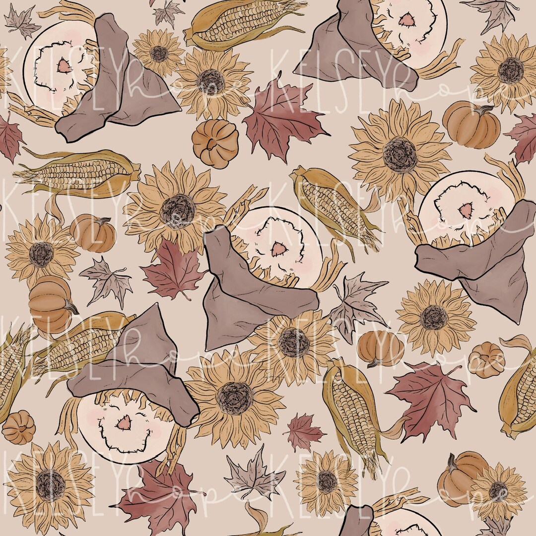 Happy Scarecrows Pumpkin Patch SEAMLESS PATTERN, Fall Surface Pattern ...