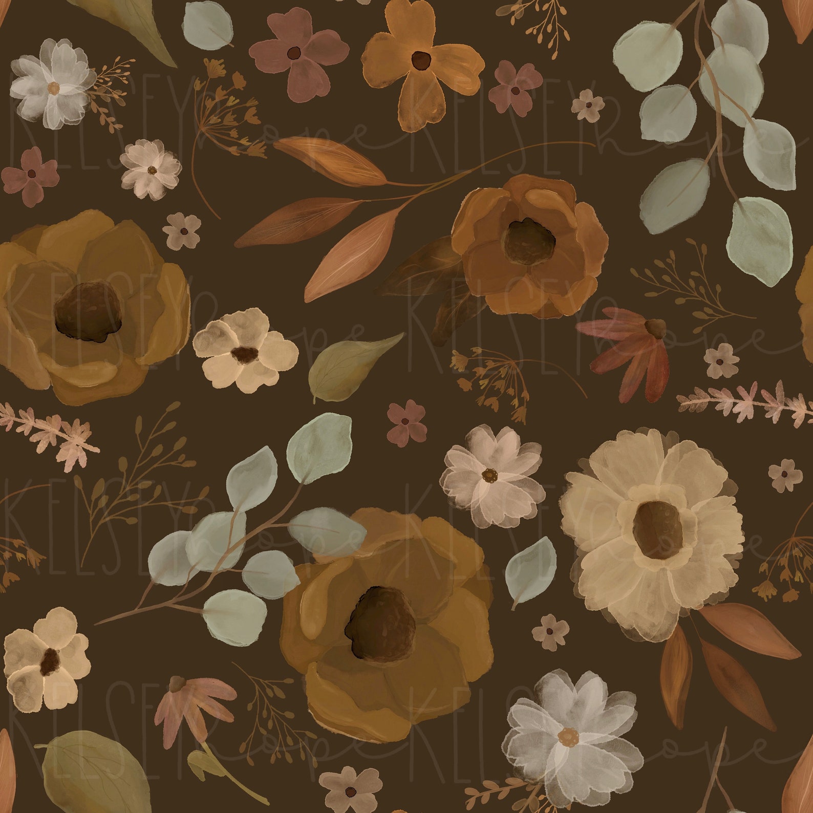 Watercolor Boho Brown Floral Pattern Moody Floral Seamless - Etsy