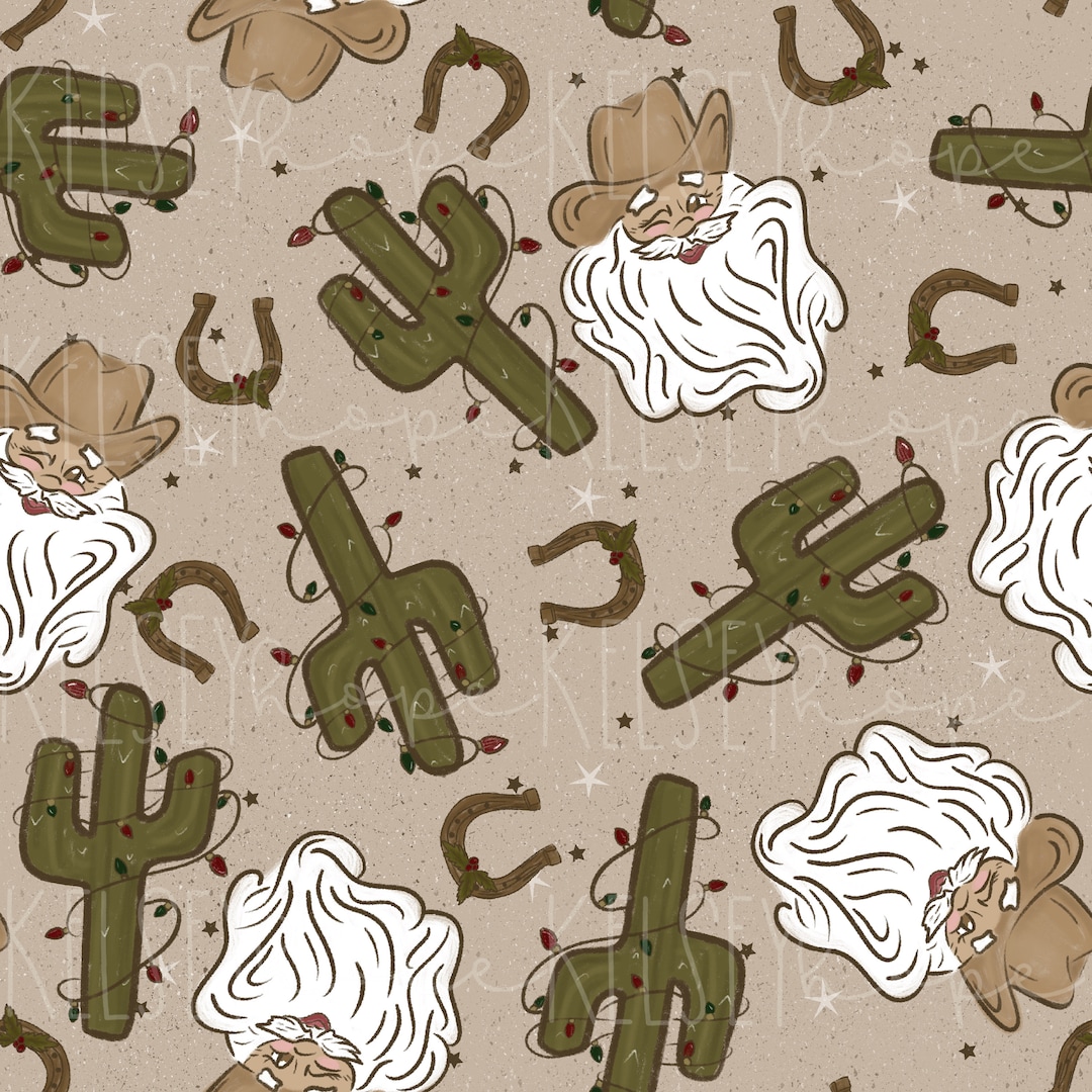 Cowboy Christmas- Brown Eyes SEAMLESS PATTERN Hand Illustrated. Digital ...
