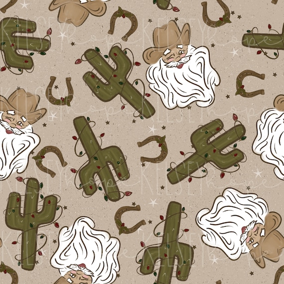Cowboy Christmas Brown Eyes SEAMLESS PATTERN Hand - Etsy