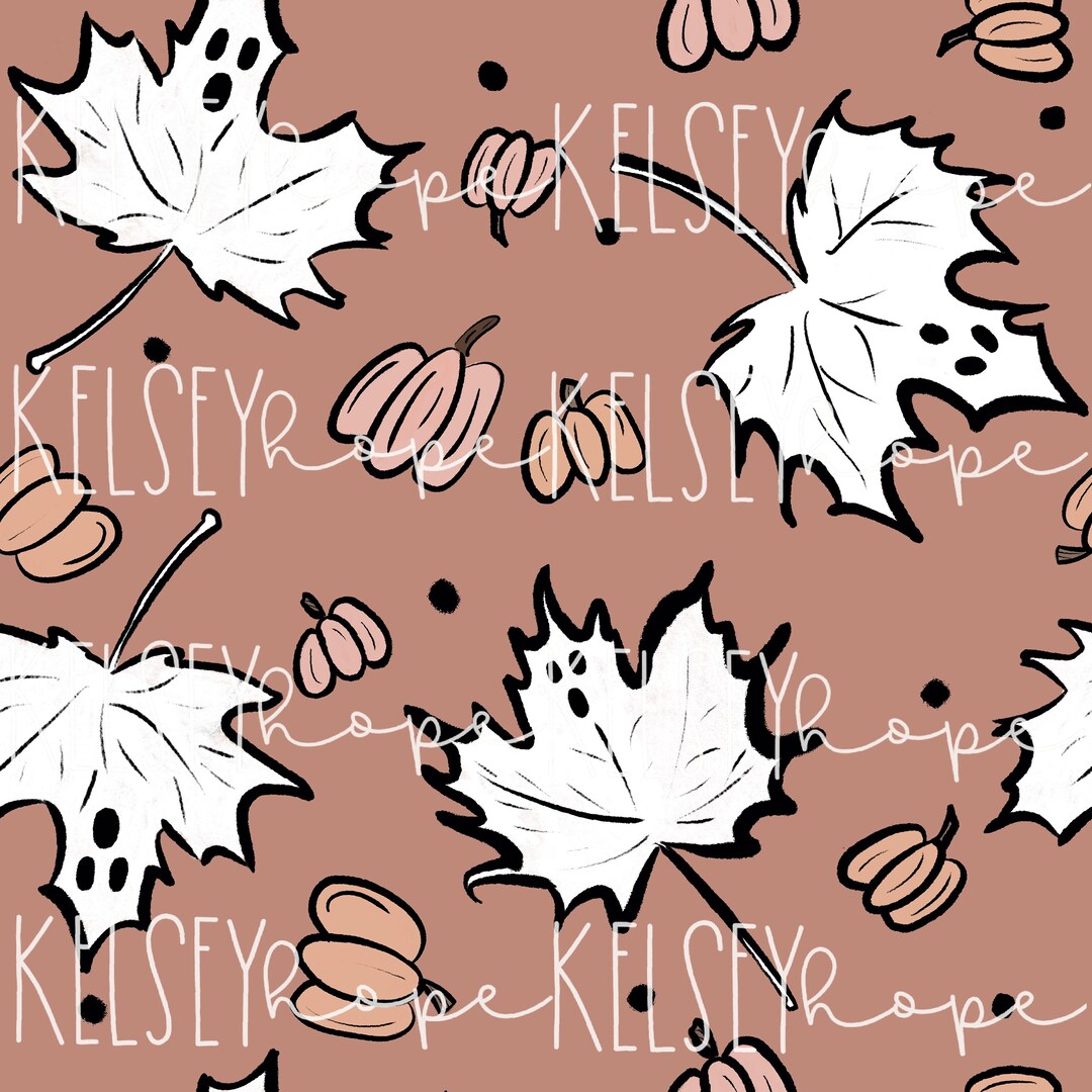 Spooky Fall Leaves on Brick SEAMLESS PATTERN Hand Illustrated. Digital ...