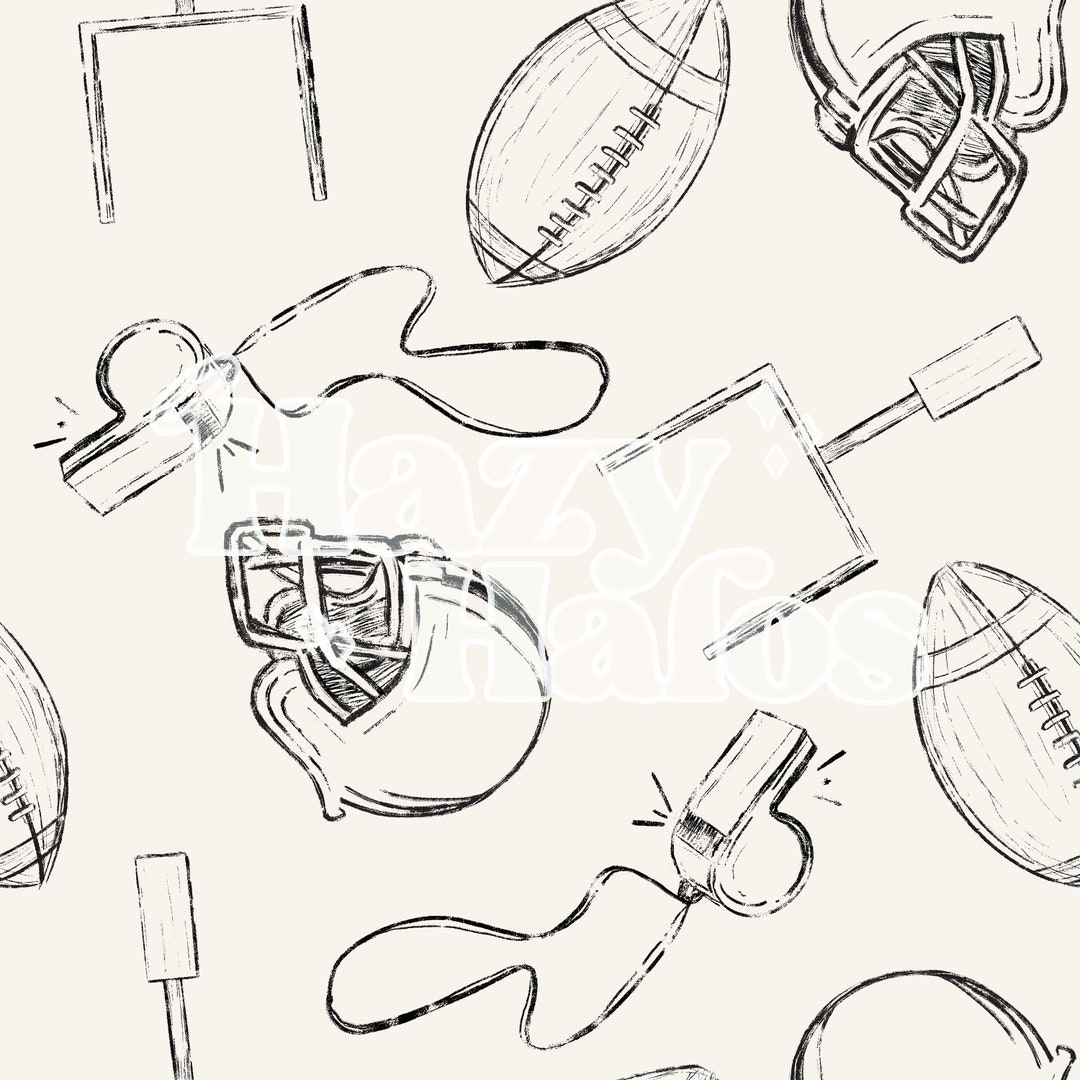 Football Sketch Game Day SEAMLESS PATTERN Hand Illustrated. Digital ...