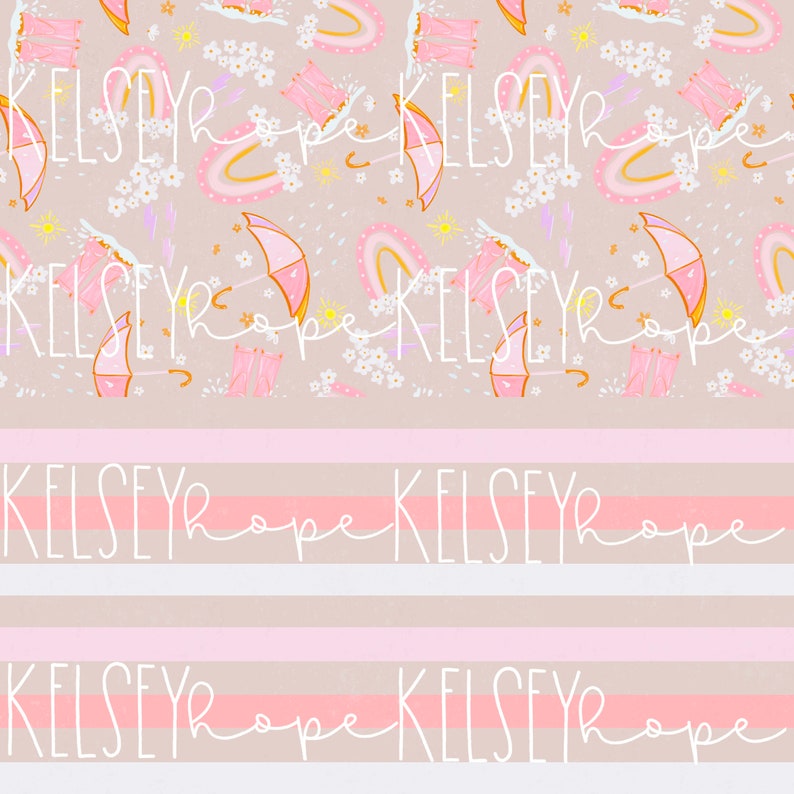 April Showers Bring May Flowers Retro Daisy Flower Spring Rain SEAMLESS ...