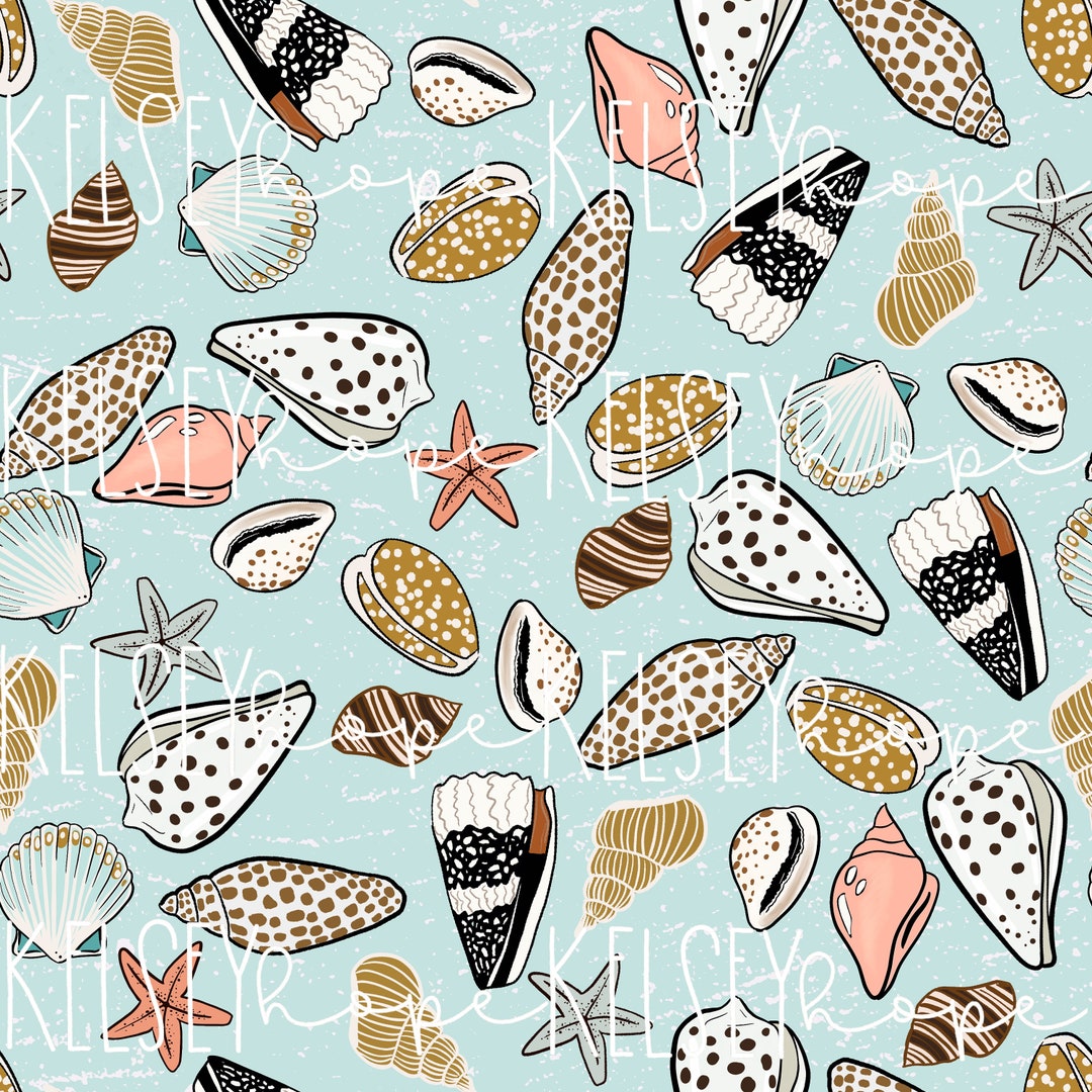 Sea Treasures-blue Sea Shells, Ocean, Beach Life, Summer SEAMLESS ...