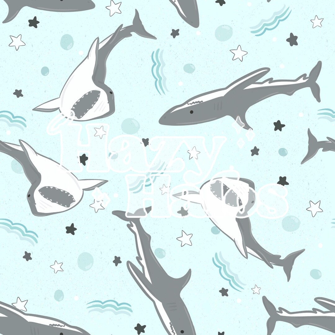 Blue Sharks | Nuetral - SEAMLESS PATTERN Hand Illustrated Digital File ...