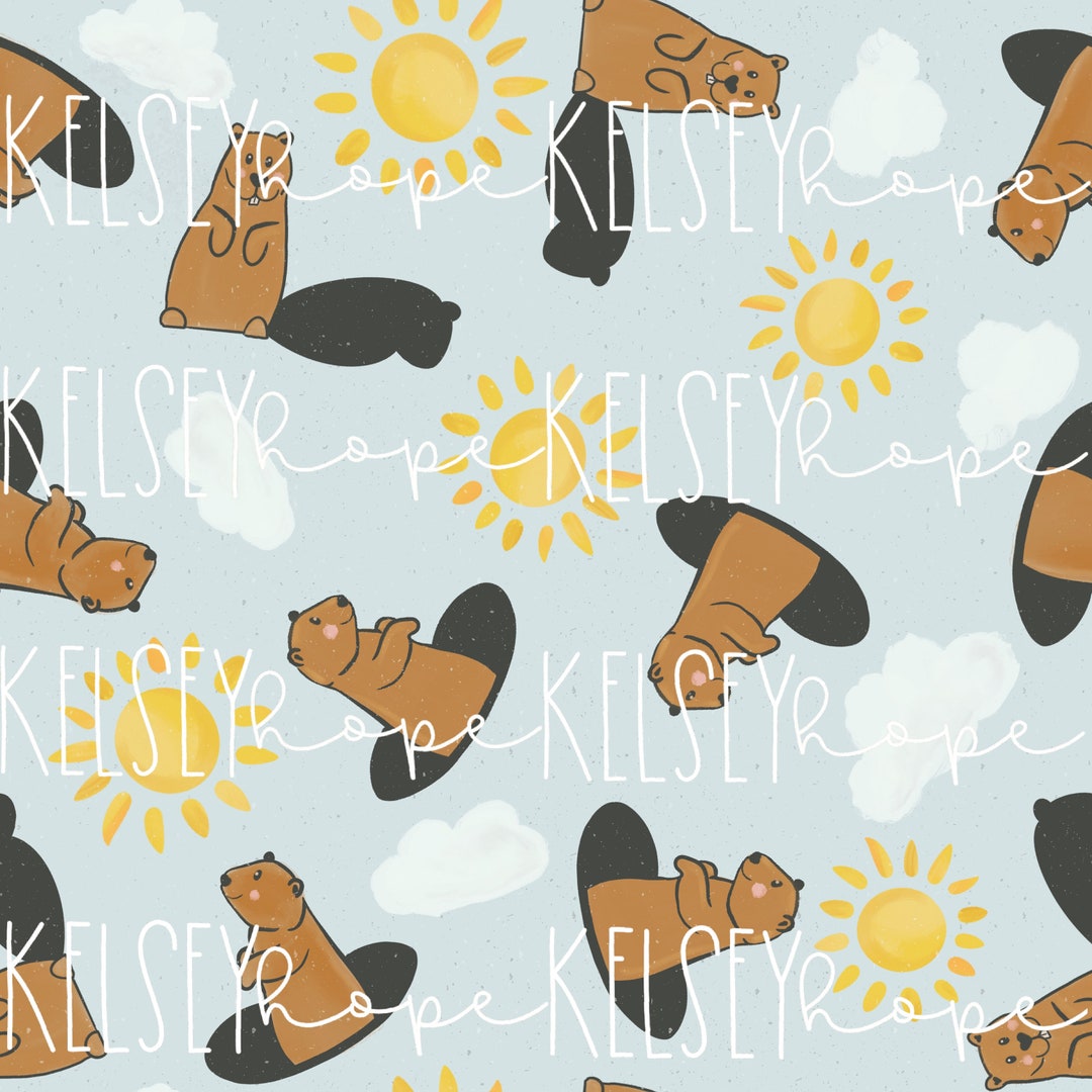 Groundhog Day Neutral Spring Shadow SEAMLESS PATTERN Hand Illustrated ...