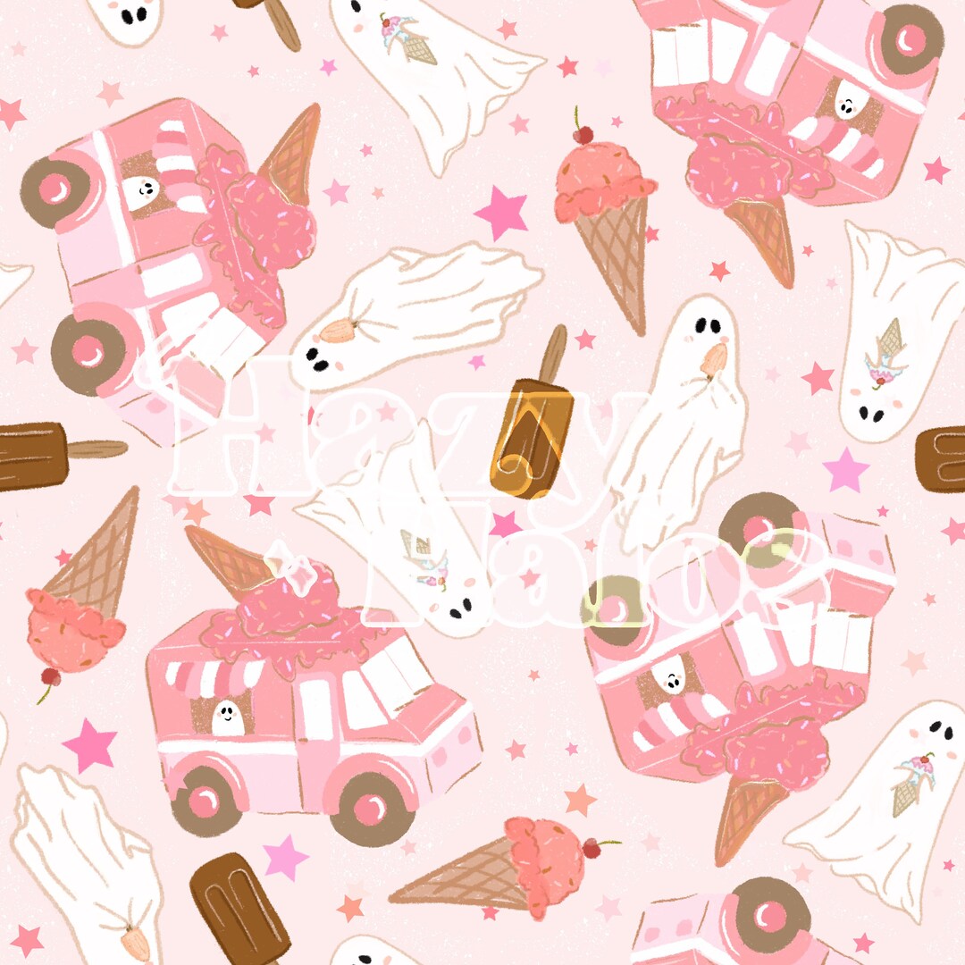 Scream for Ice Cream Ghosts SEAMLESS PATTERN Halloween Summer Repeat ...