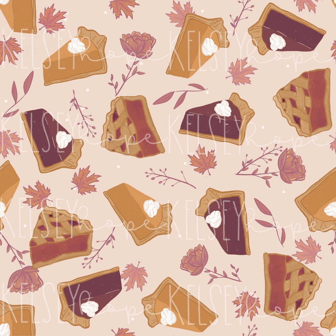 Pretty Pies Fall Thanksgiving SEAMLESS PATTERN Hand Illustrated ...