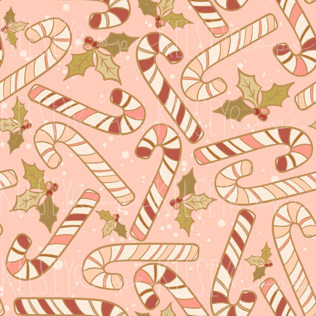 Retro Christmas Candy Canes SEAMLESS PATTERN Hand Illustrated. Digital ...