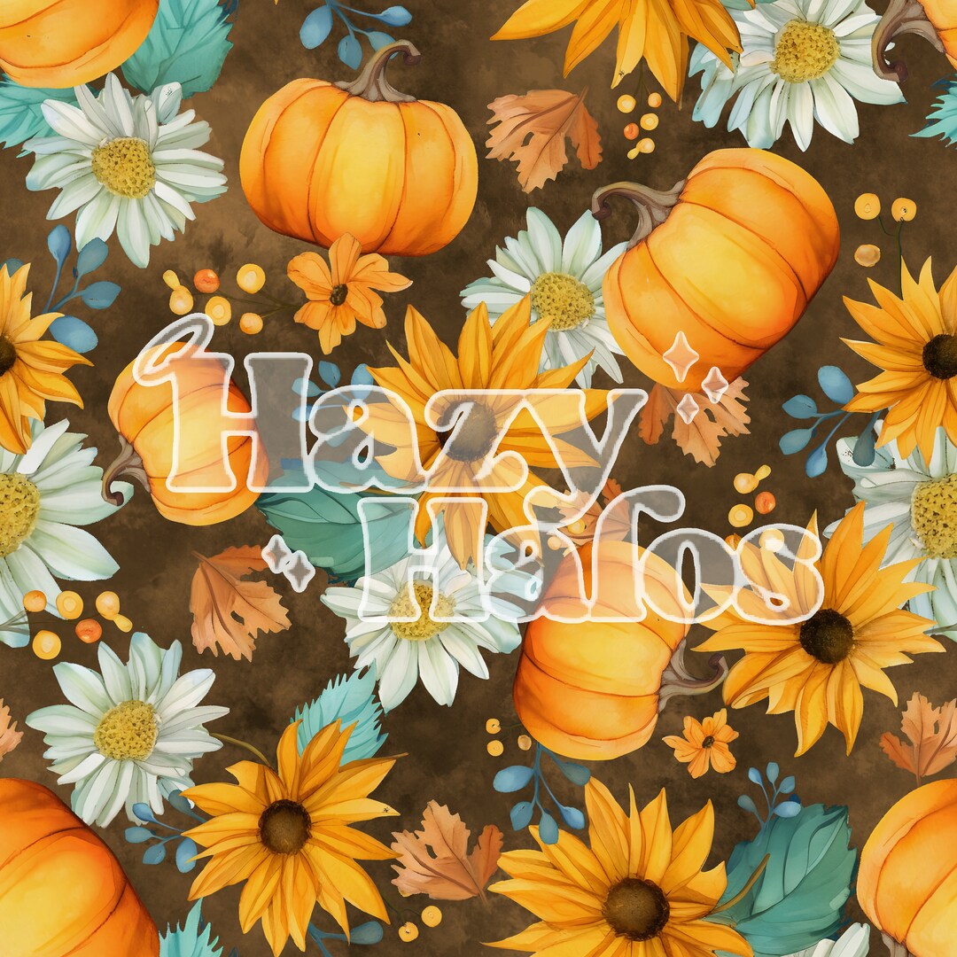 Boho Fall Floral Pattern, Watercolor Floral Pumpkin SEAMLESS Pattern ...